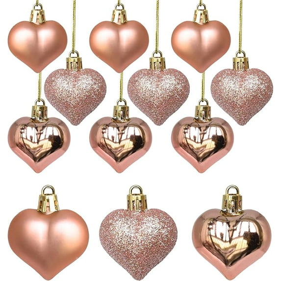 12Pcs Heart Ornaments Multi Finish Heart Baubles Hanging Ornaments for ...
