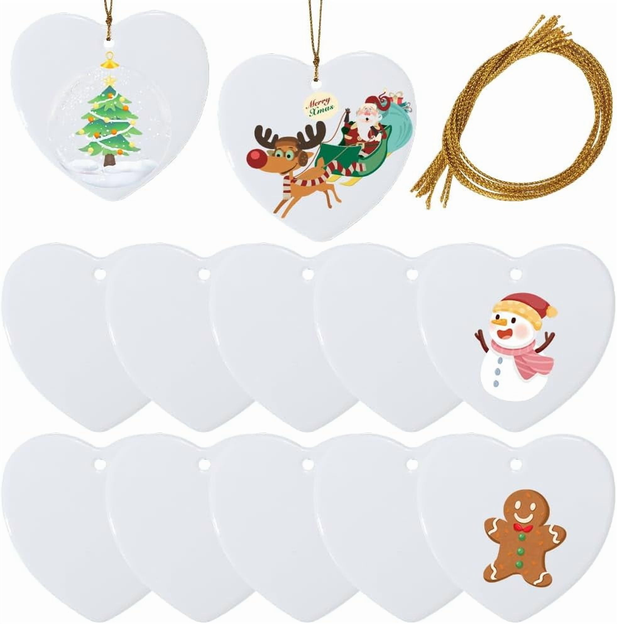 12Pcs Heart Sublimation Ornaments Ceramic Sublimation Blanks with Cords Porcelain White Heat ...