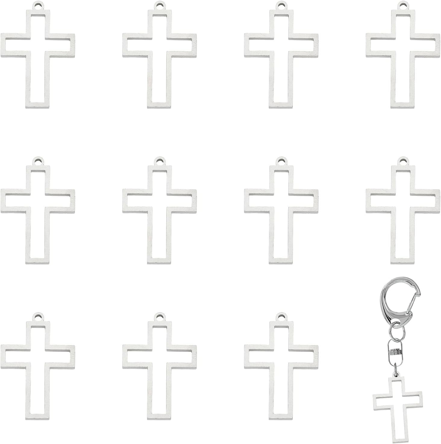 12Pcs Hollow Cross Frame Pendants 304 Stainless Steel Open Back Bezel ...