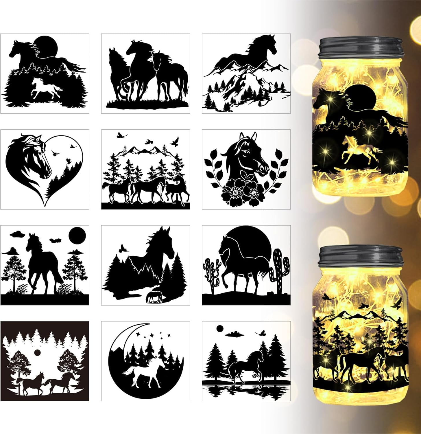 12Pcs Horse Silhouette Jar Cutouts Forest Animals Horse Plastic ...