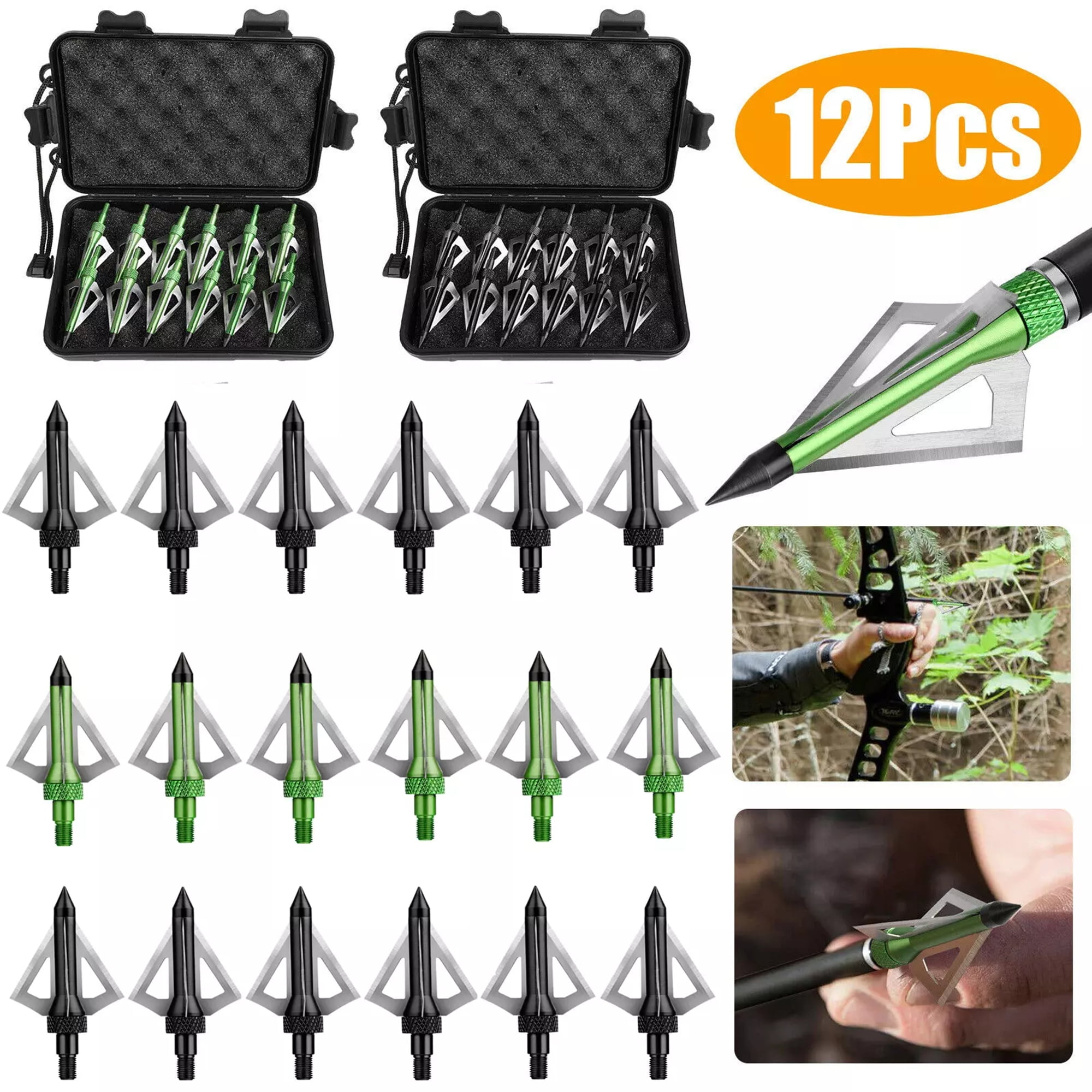 12Pcs Hunting Archery Broadheads 2" Dia 100 Grain Expandable Arrowheads 3 Blade - Walmart.com