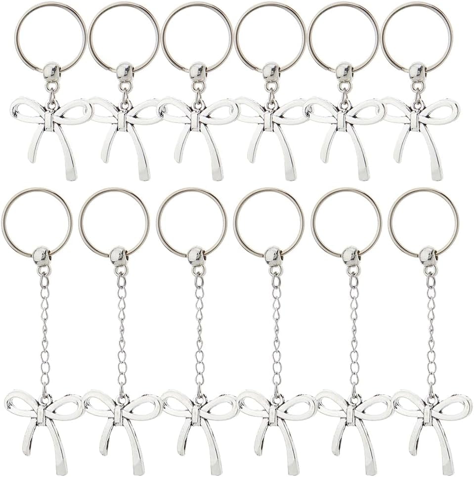 12Pcs Keychain Alloy Bowknot Charm with Keyrings Pendant Jewery Finding ...