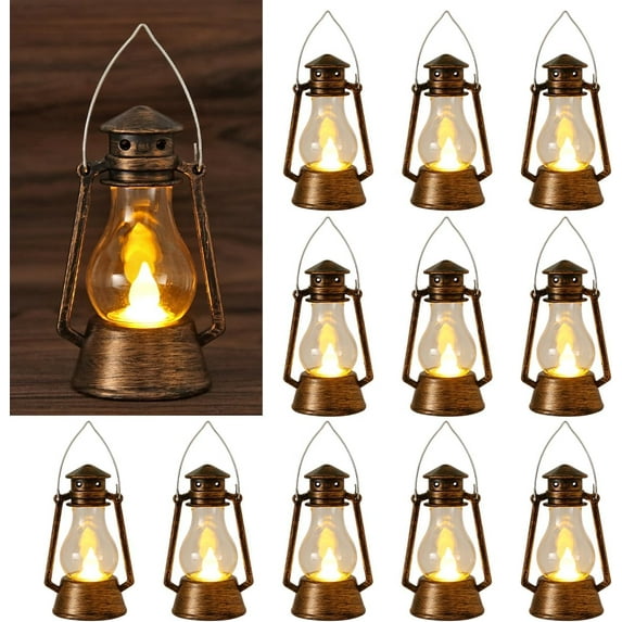 12Pcs LED Mini Vintage Lanterns Decor Indoor Decorative Outdoor Hanging ...
