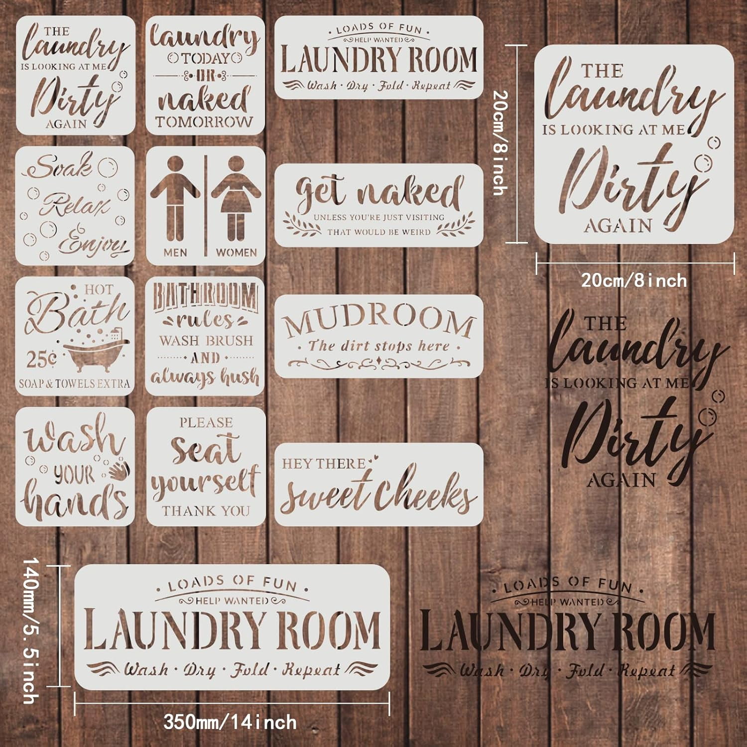 12Pcs Laundry Stencils Plastic Bathroom Rules Drawing PaintingSets Laundry Words Template ...