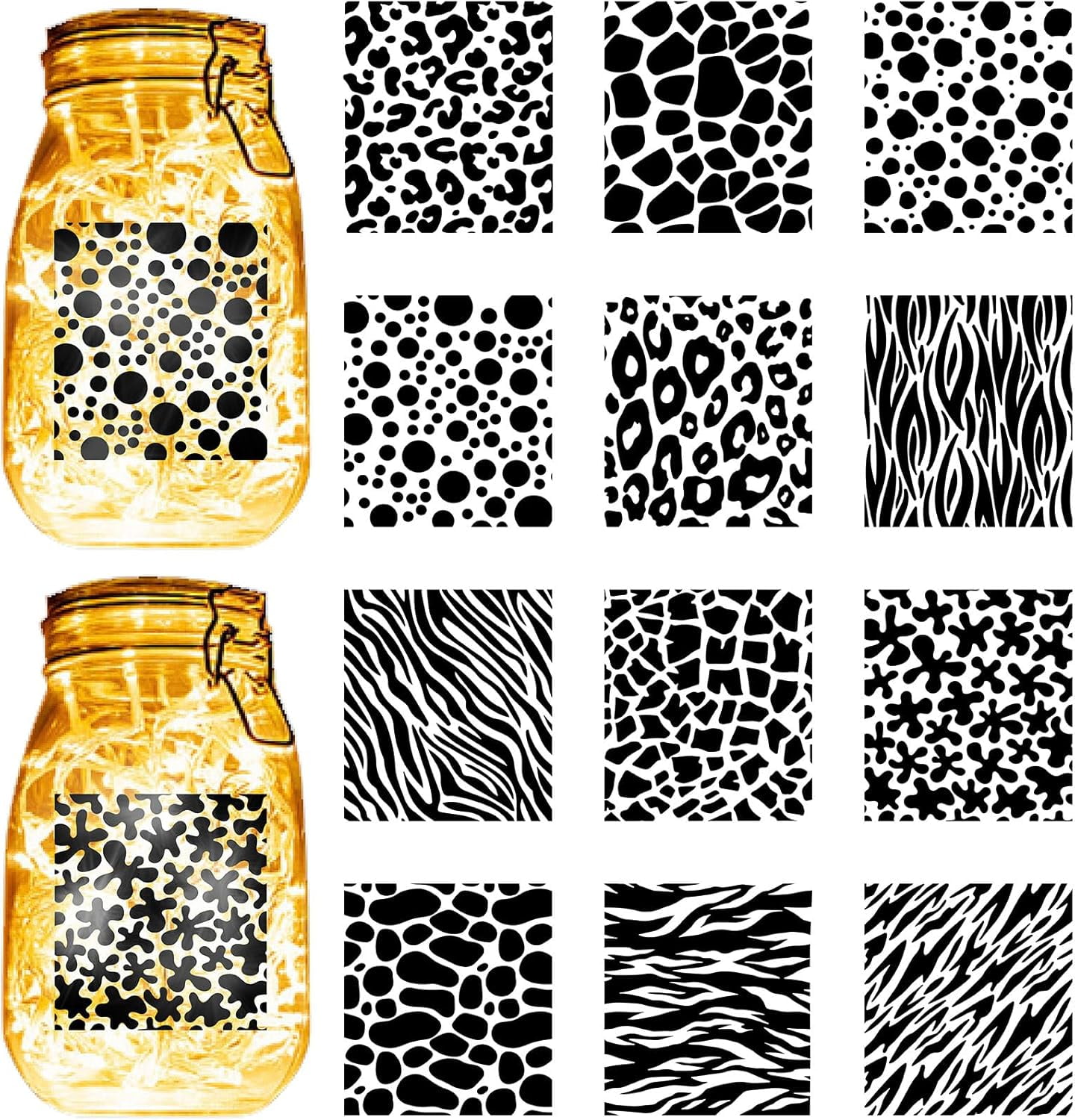 12Pcs Leopard Cow Stripes Silhouettes Mason Jar Decor Laser Cut ...