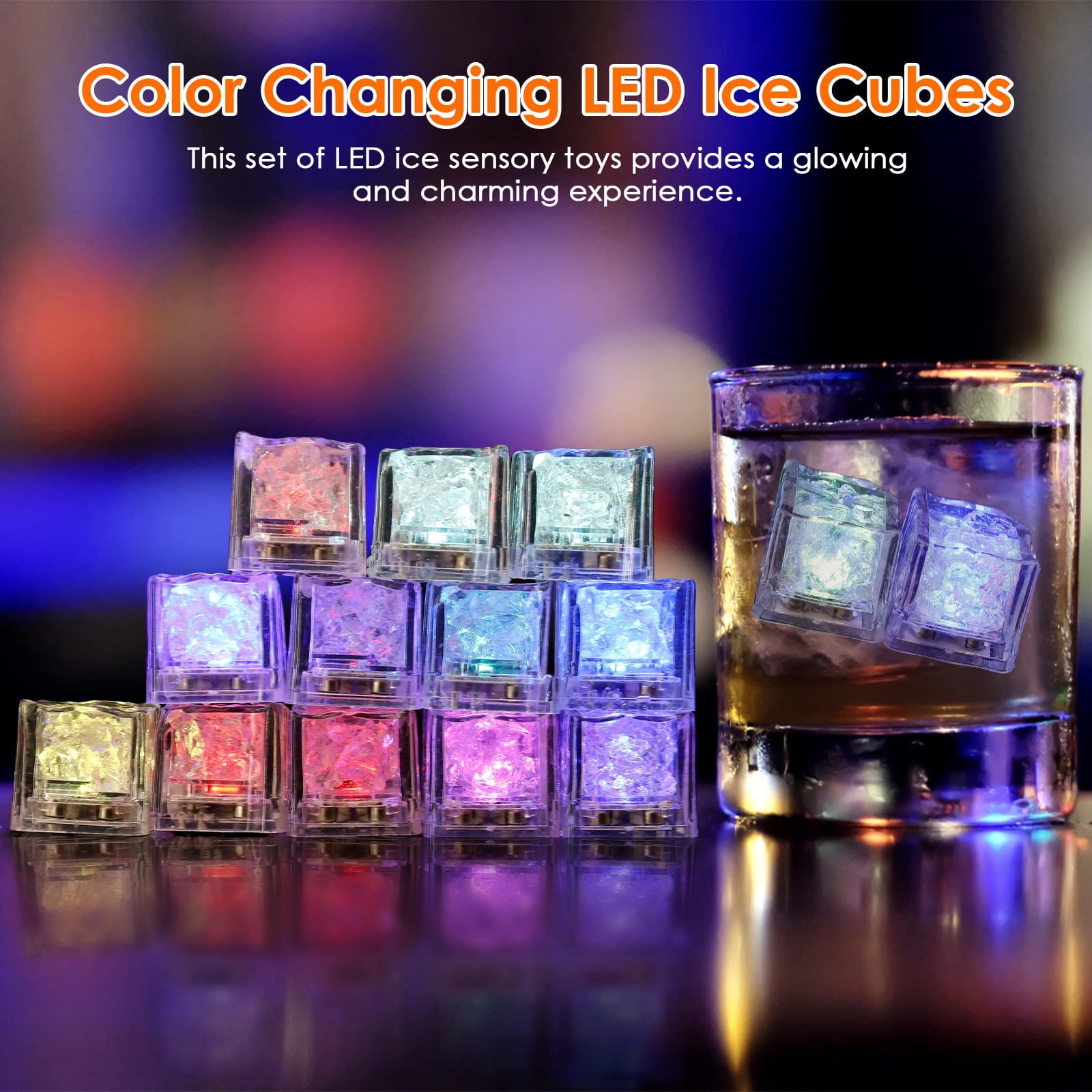 12Pcs Light Up Ice Cube IP67 Waterproof Water Activated LED Glowing Ice ...