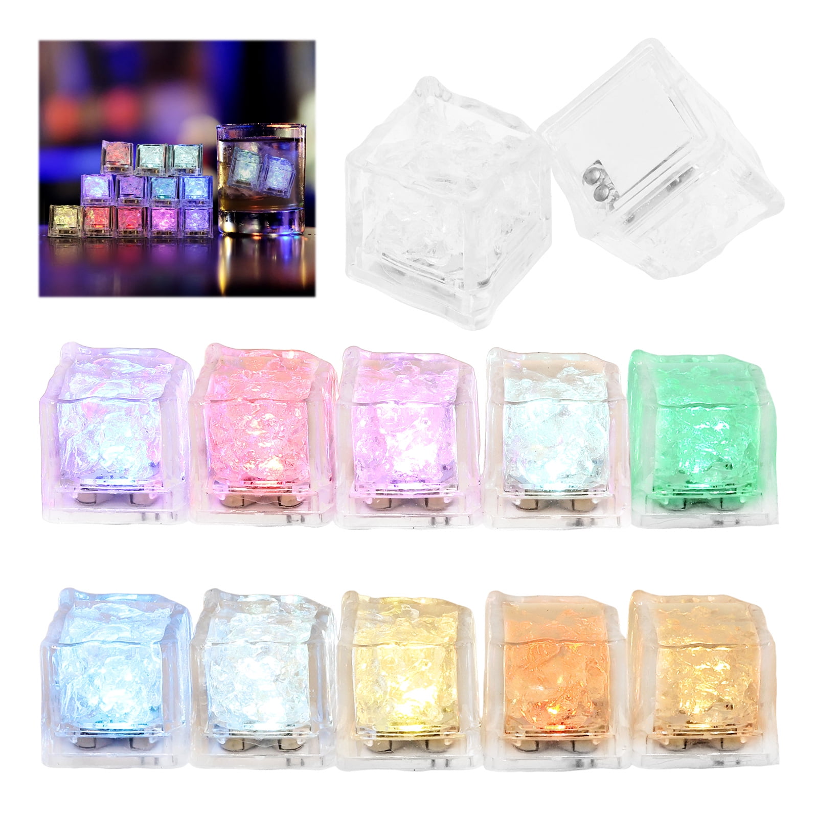 12Pcs Light Up Ice Cube IP67 Waterproof Water Activated LED Glowing Ice ...
