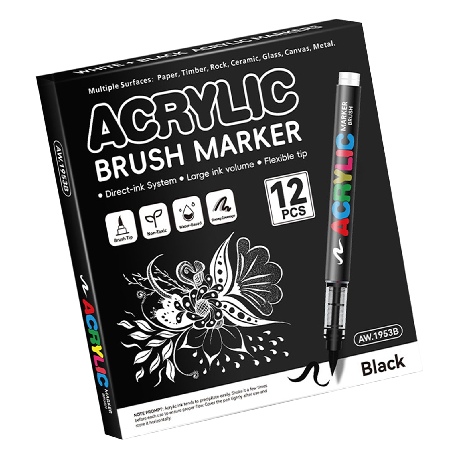 12Pcs Liquid Acrylic Marker White/Black with Soft Brush Tip for Art ...