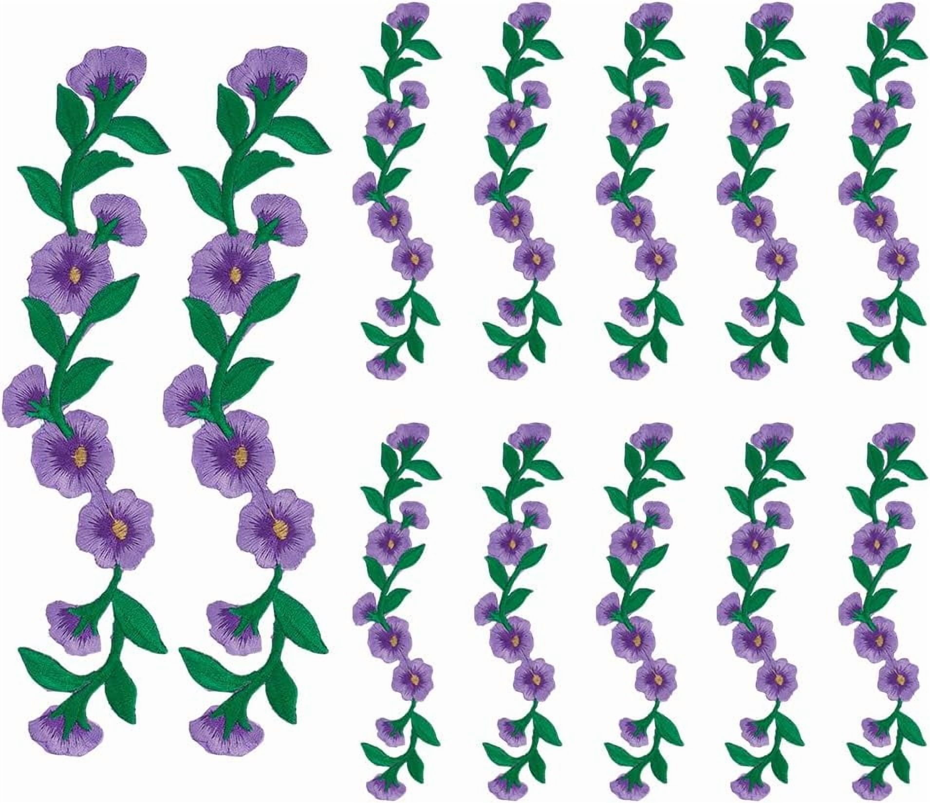 12Pcs Long Applique Polyester Embroidery Flower Patches Purple Poney ...