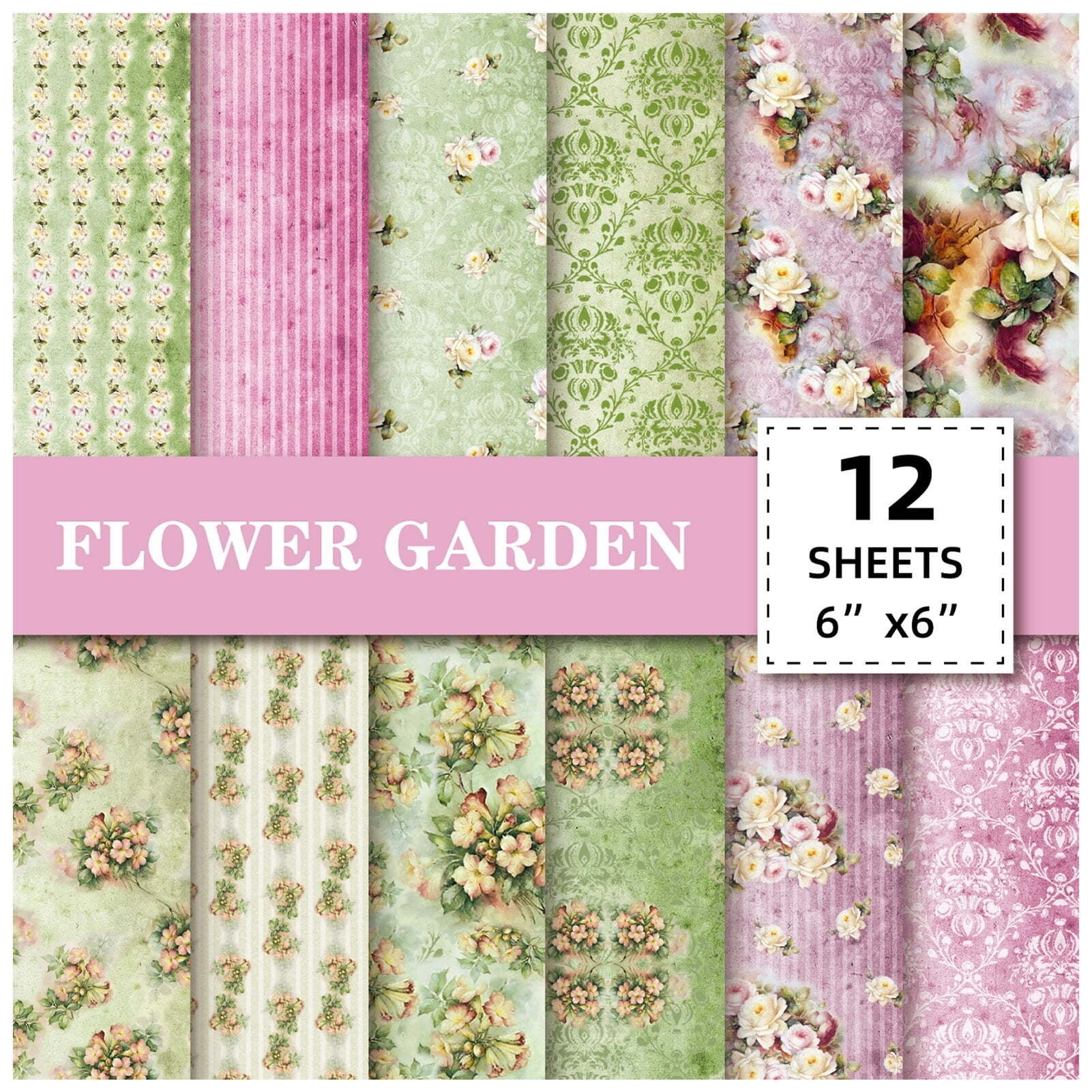 12Pcs Material Paper Vintage Journal Paper Elegant Flower Pattern ...