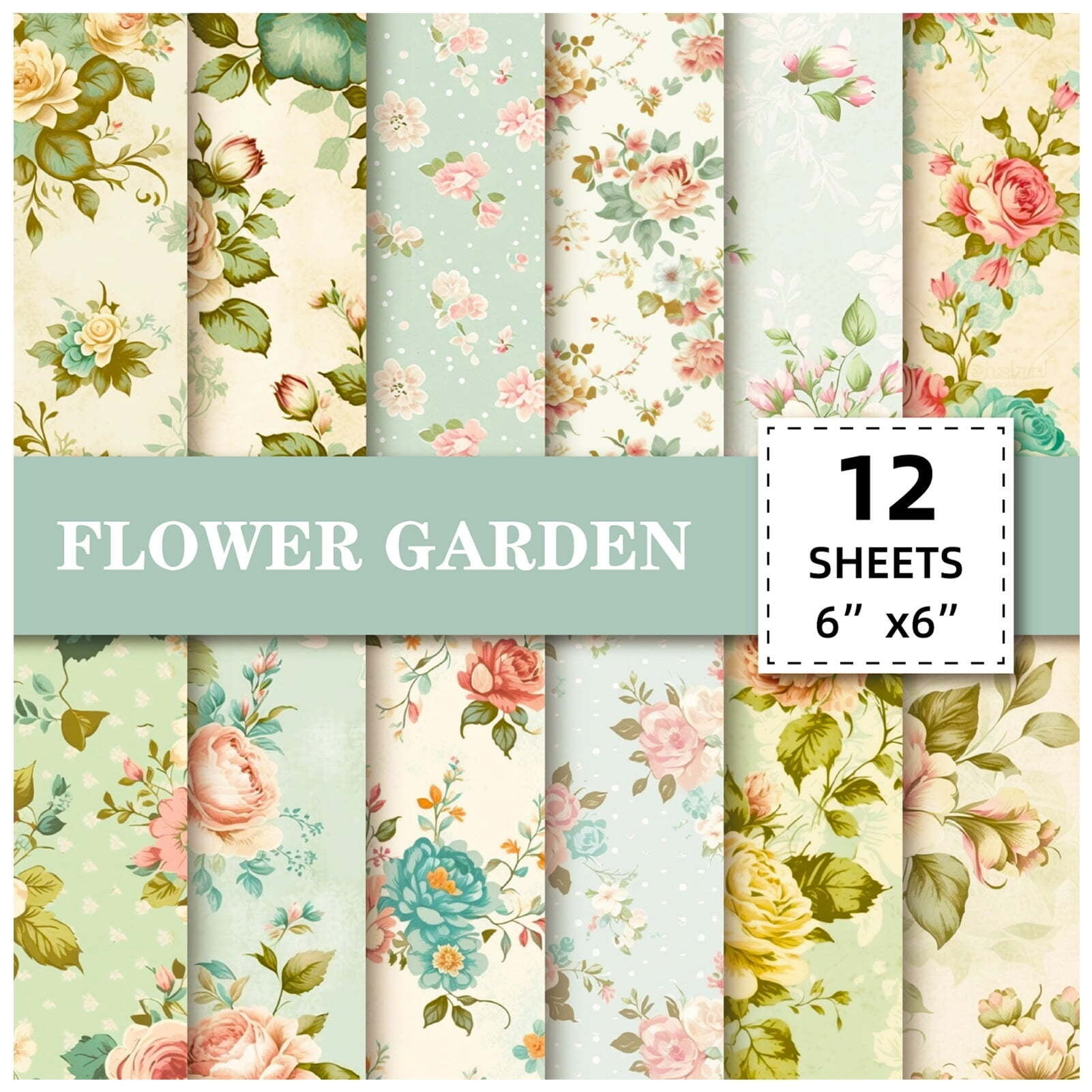 12Pcs Material Paper Vintage Journal Paper Elegant Flower Pattern ...