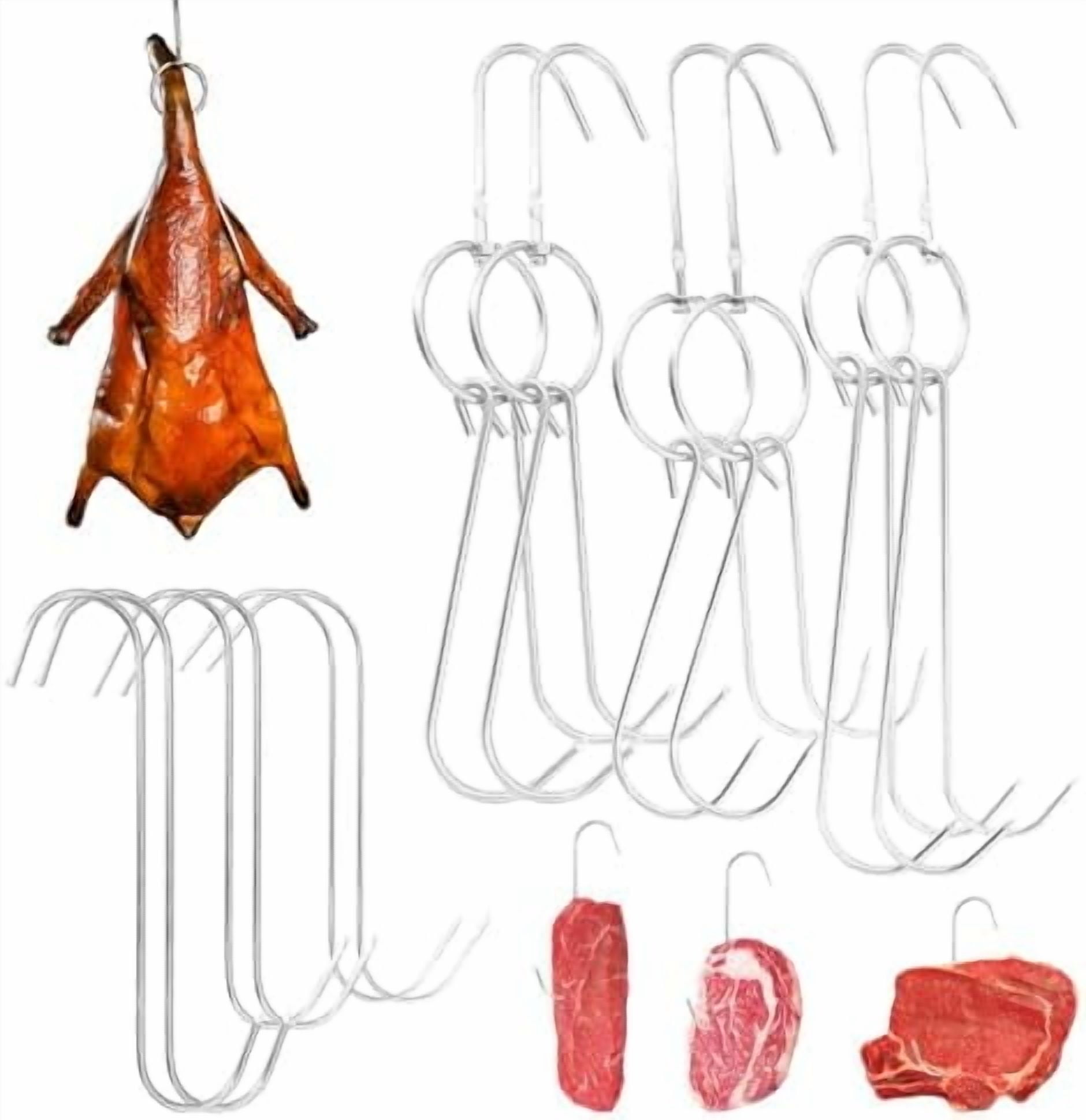12Pcs Meat Hook and Double Roast Duck Hooks, Stainless Steel Butcher ...