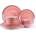 12Pcs Melamine Dinnerware Set, Plates And Bowls Sets for 4, Pink Color ...