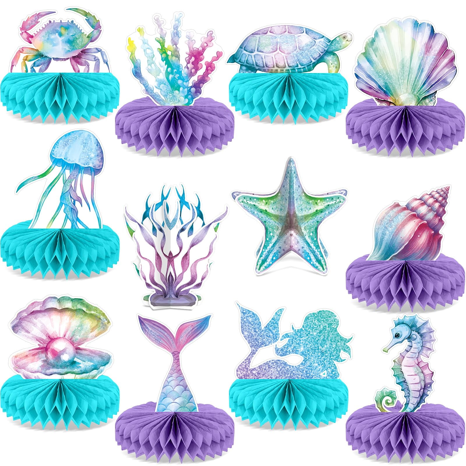 12Pcs Mermaid Party Supplies Mermaid Birthday Honeycomb Centerpieces ...