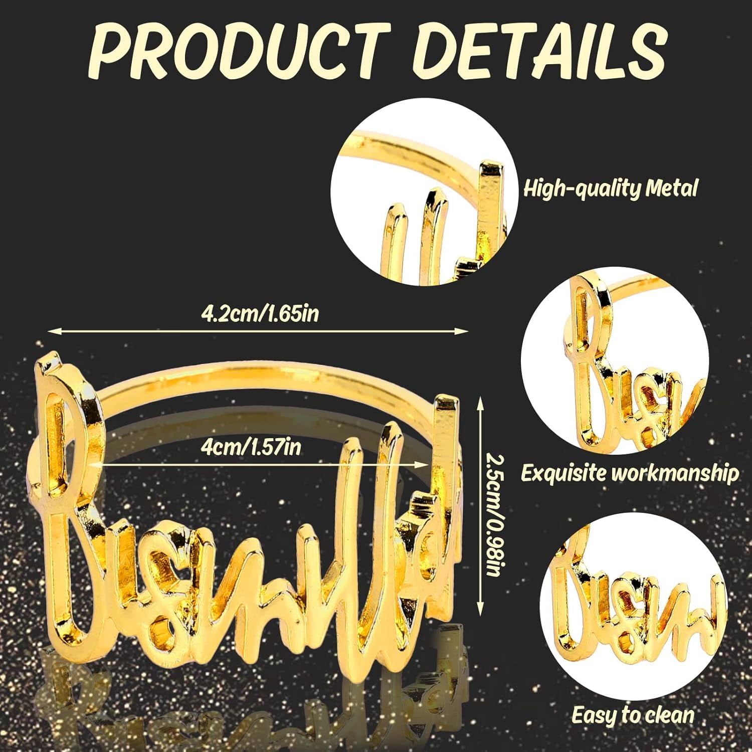 12Pcs Metal Gold Ramadan Metallic Napkin Holder Wedding Alphabet Dinner ...