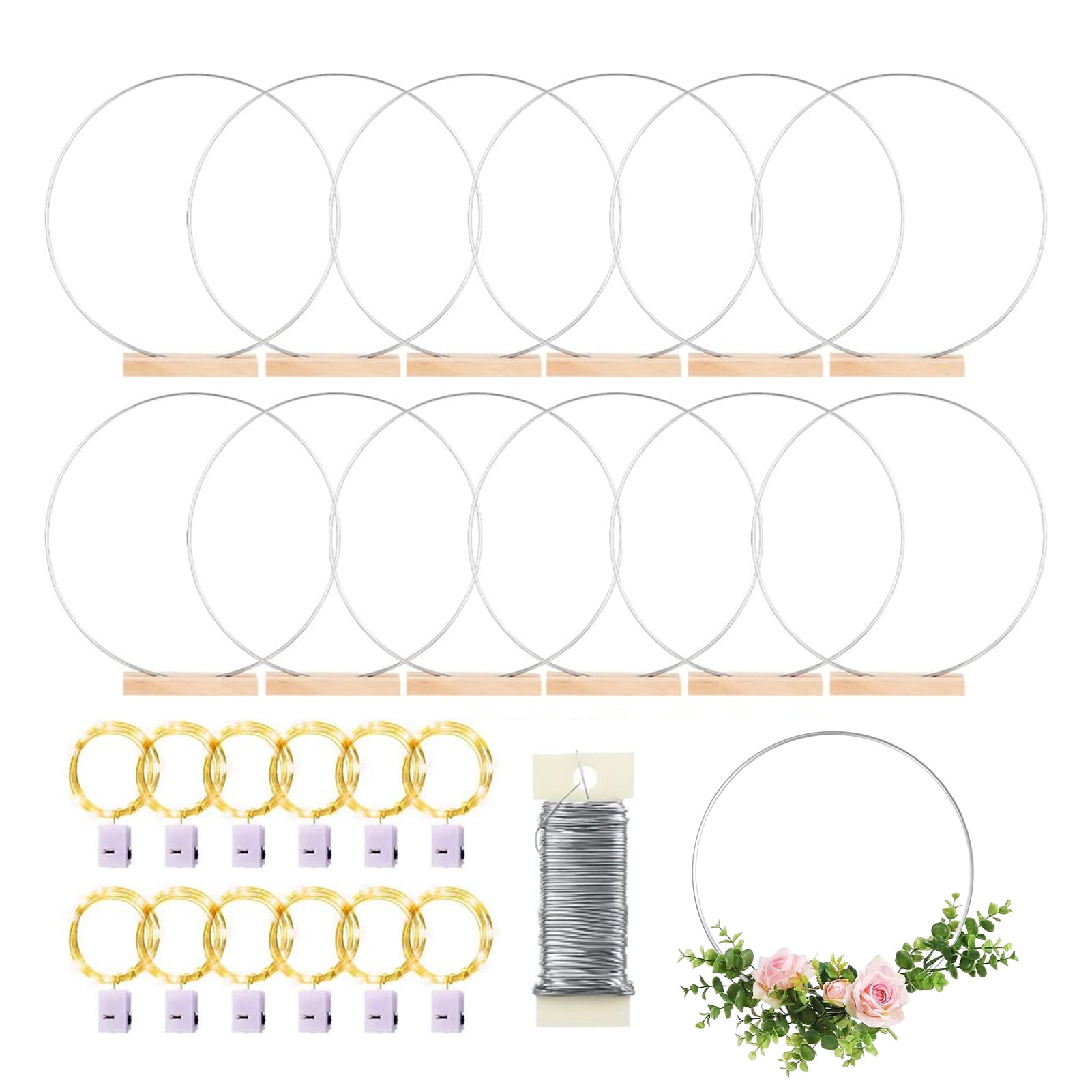 12Pcs Metal Rings Set with Stand And LED Fairy Lights for DIY ...