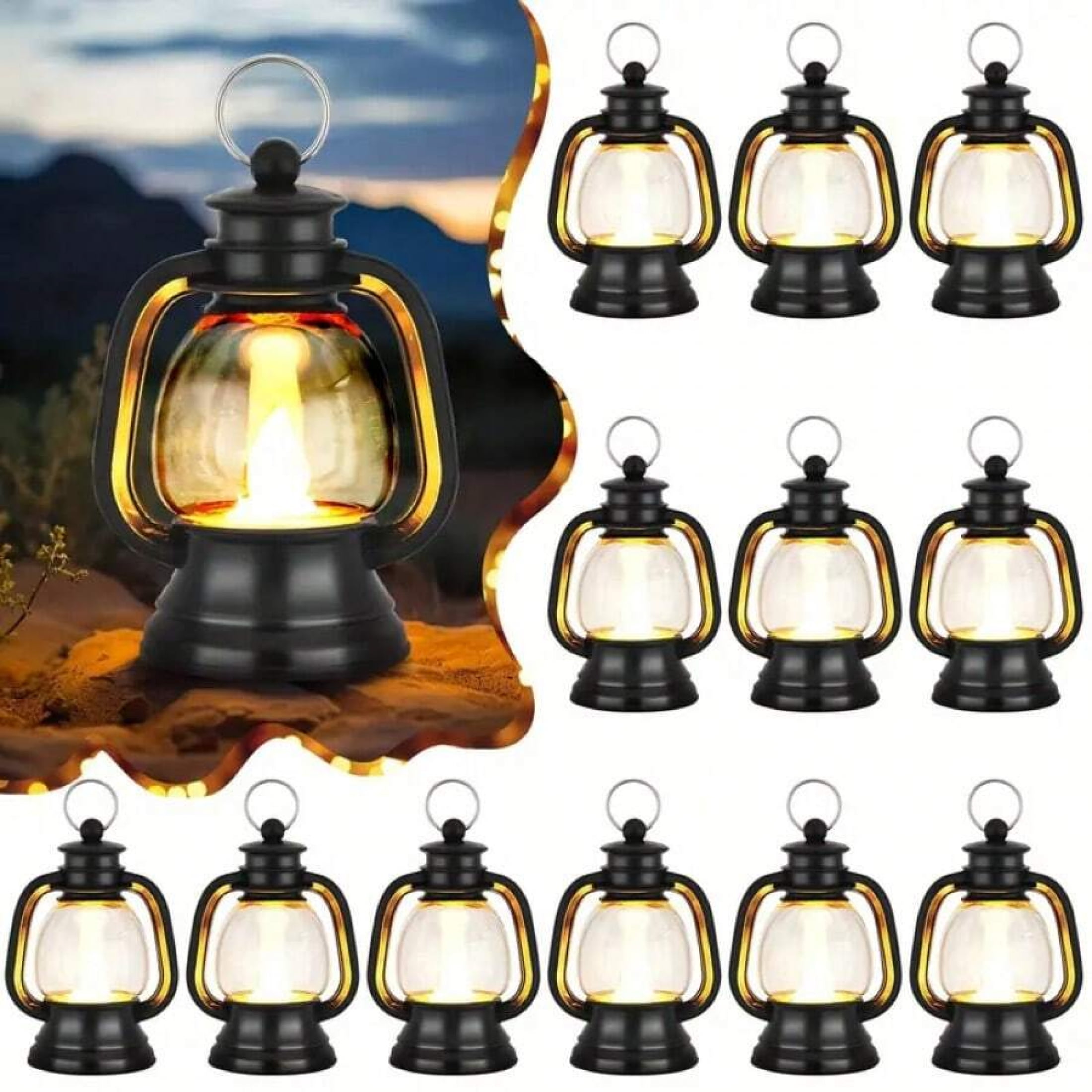 12Pcs Mini LED Candle Lantern Decorations - Vintage Style (Gold/Silver ...