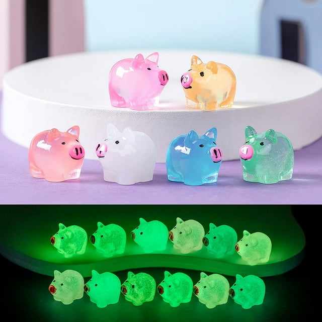 12Pcs Mini Pig Figurine Glow-in-the-dark Resin Tiny Pig Ornament ...