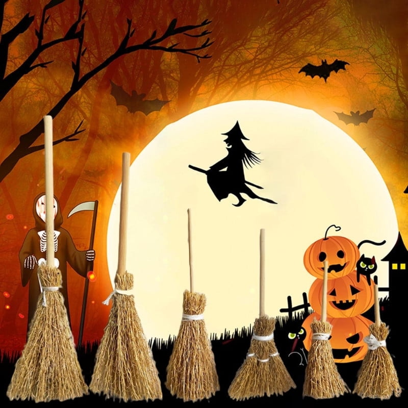 12Pcs Miniature Artificial Mini Straw Broom with Rope Halloween Hanging ...