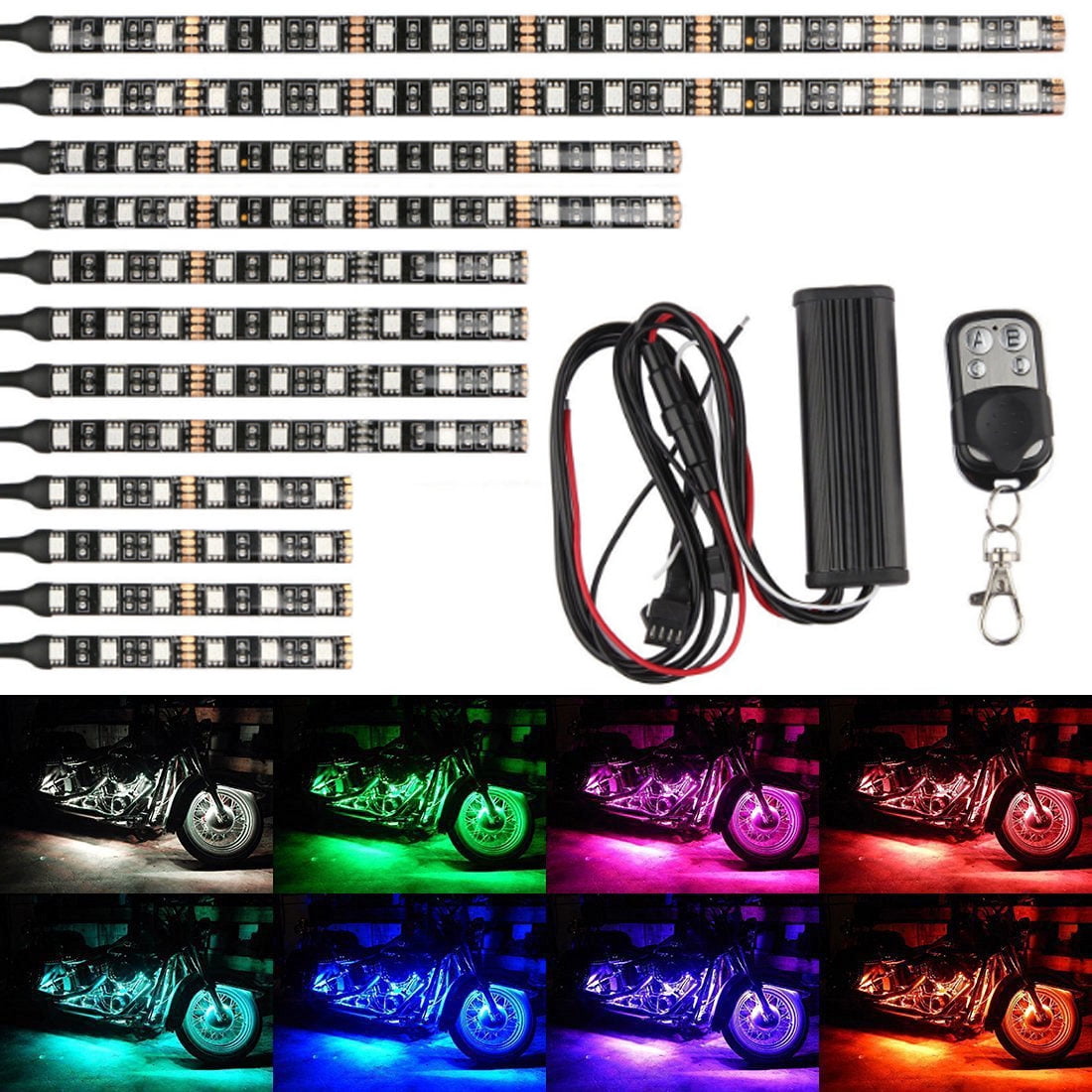 12Pcs Motorcycle RGB 120LED Multi-color Waterproof Under Glow Lights ...