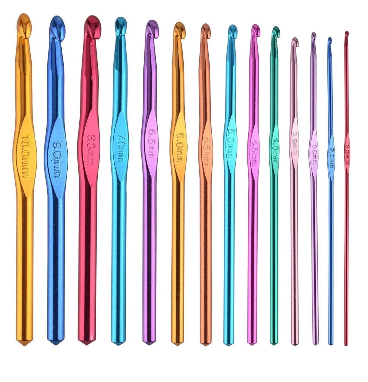 12Pcs Multi Coloured Aluminium Crochet Hooks 2mm to 8mm Yarn Knitting ...