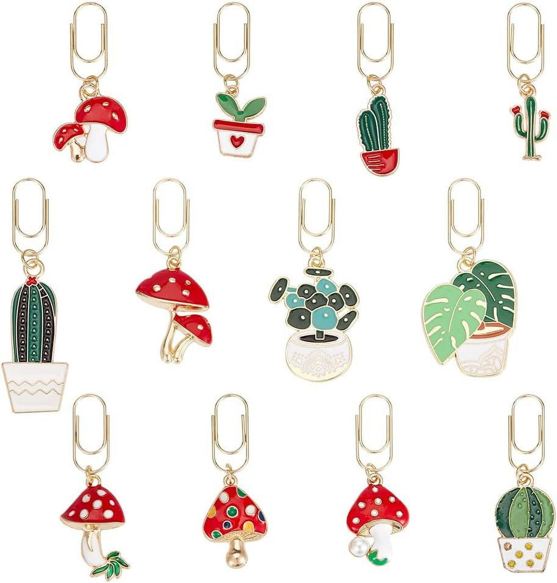 12Pcs Mushroom Cactus Paperclips 1.5~2.3 inch Alloy Enamel Pendant ...