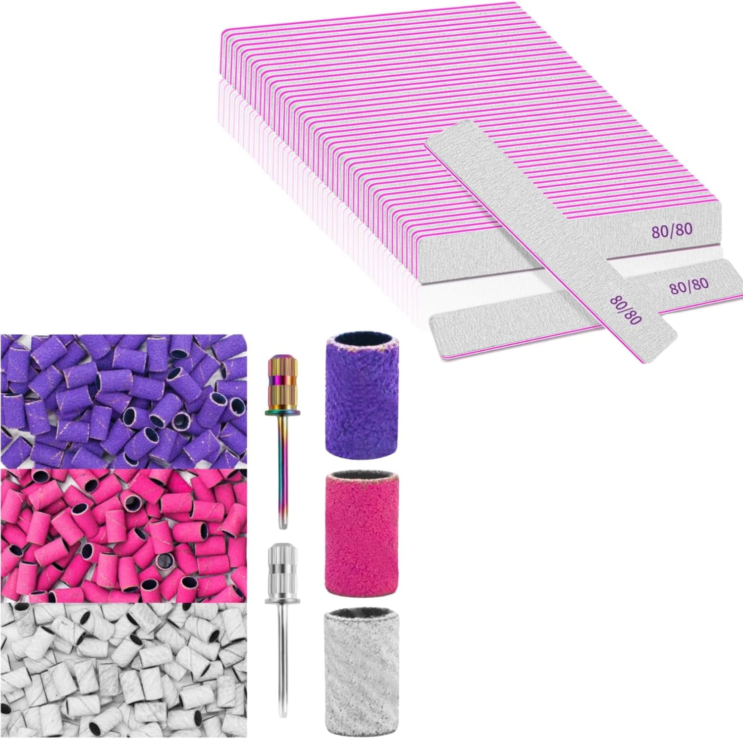 12Pcs Nail Files for Acrylic Nails 80/80 Grit Nail FIles with 300Pcs ...