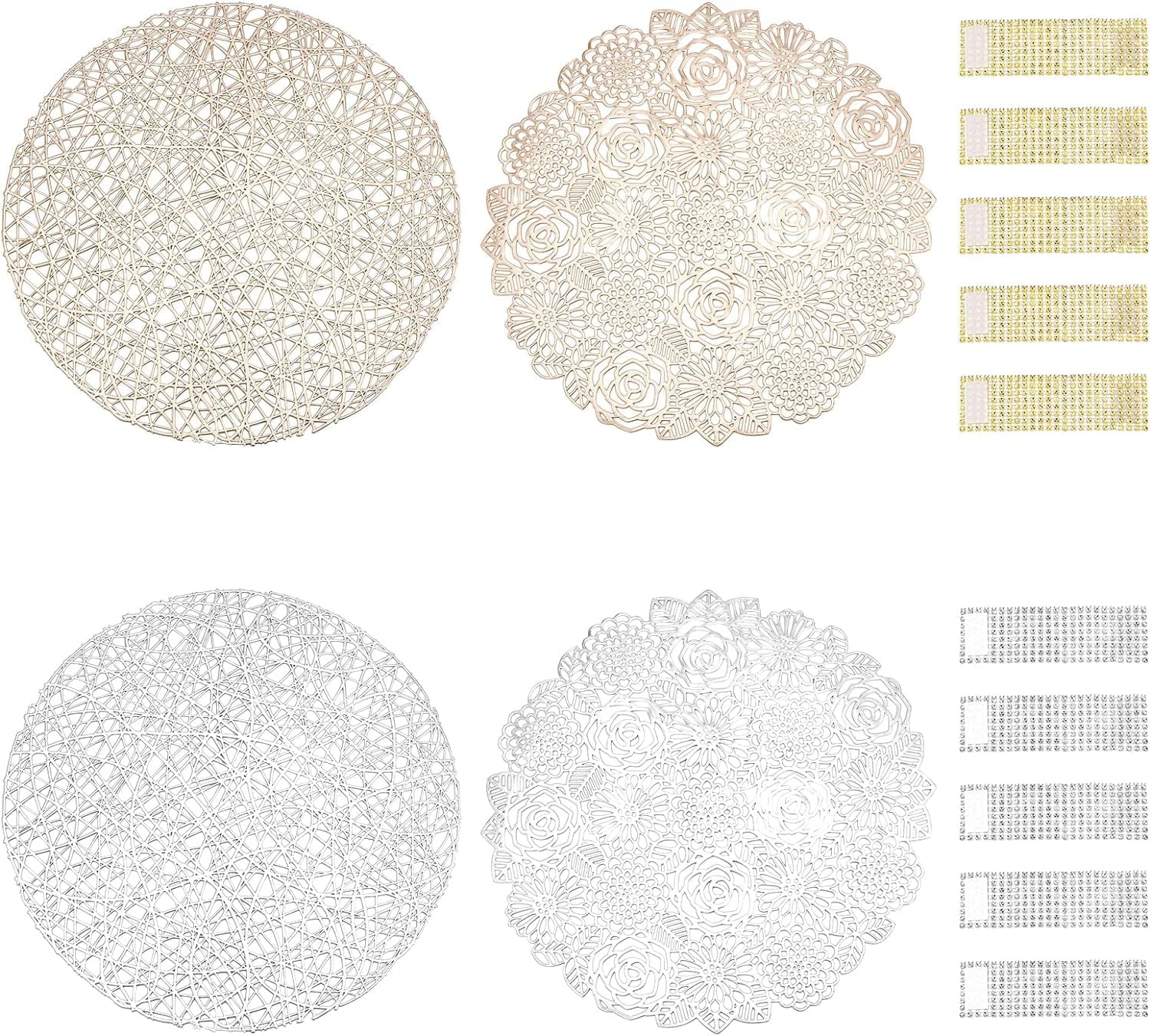 12Pcs Napkin Holder Adornments Flower PVC Washable Place Mats with ...