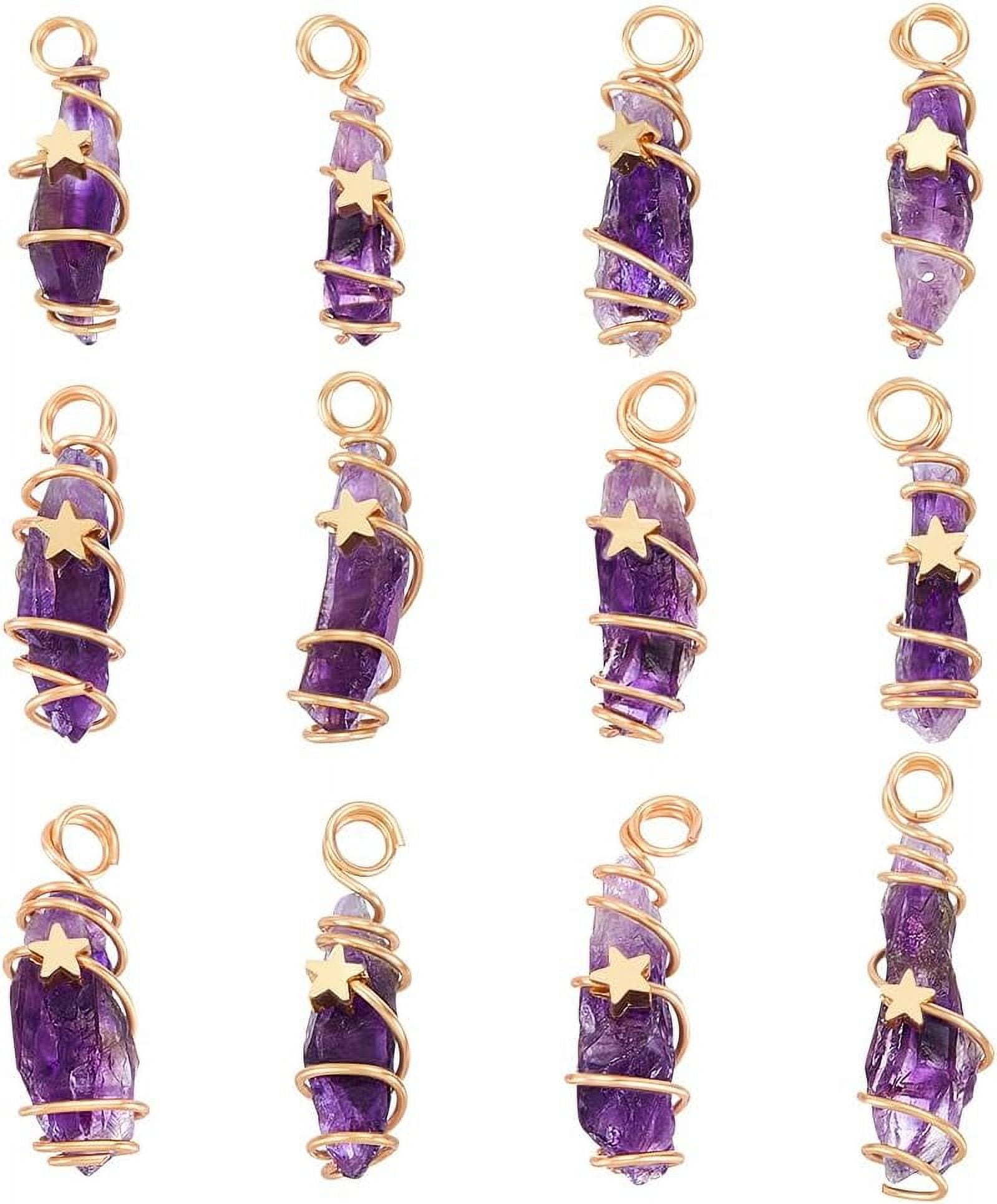 12Pcs Natural Amethyst Crystal Pendant Gold Plated Wire Wrapped Crystal ...