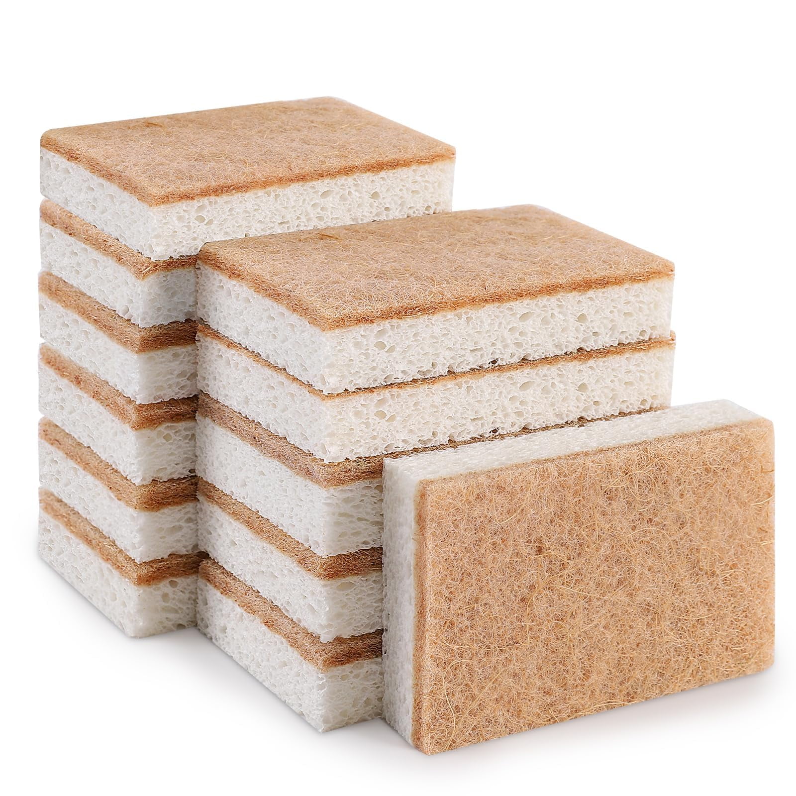 12Pcs Natural Kitchen Sponges Non-Scratch Cellulose and Coconut Fiber ...