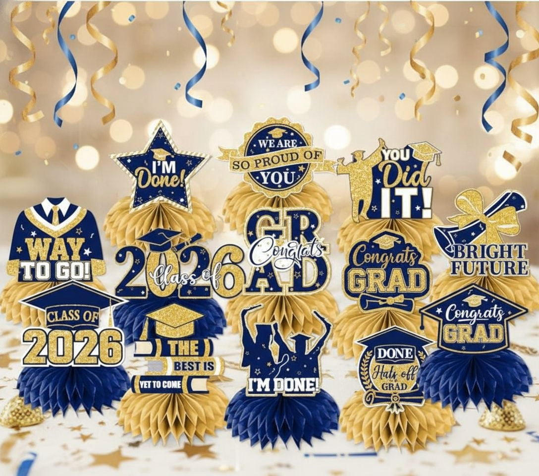 12Pcs Navy Blue Graduation Decorations Hoenycomb Centerpieces, 2025 ...