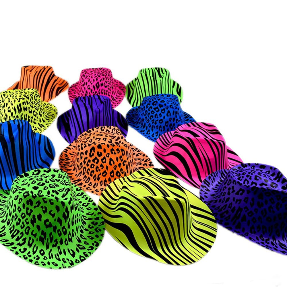 12Pcs Neon Animal Print Plastic Party Hats - Fedora with Gangster Mafia ...