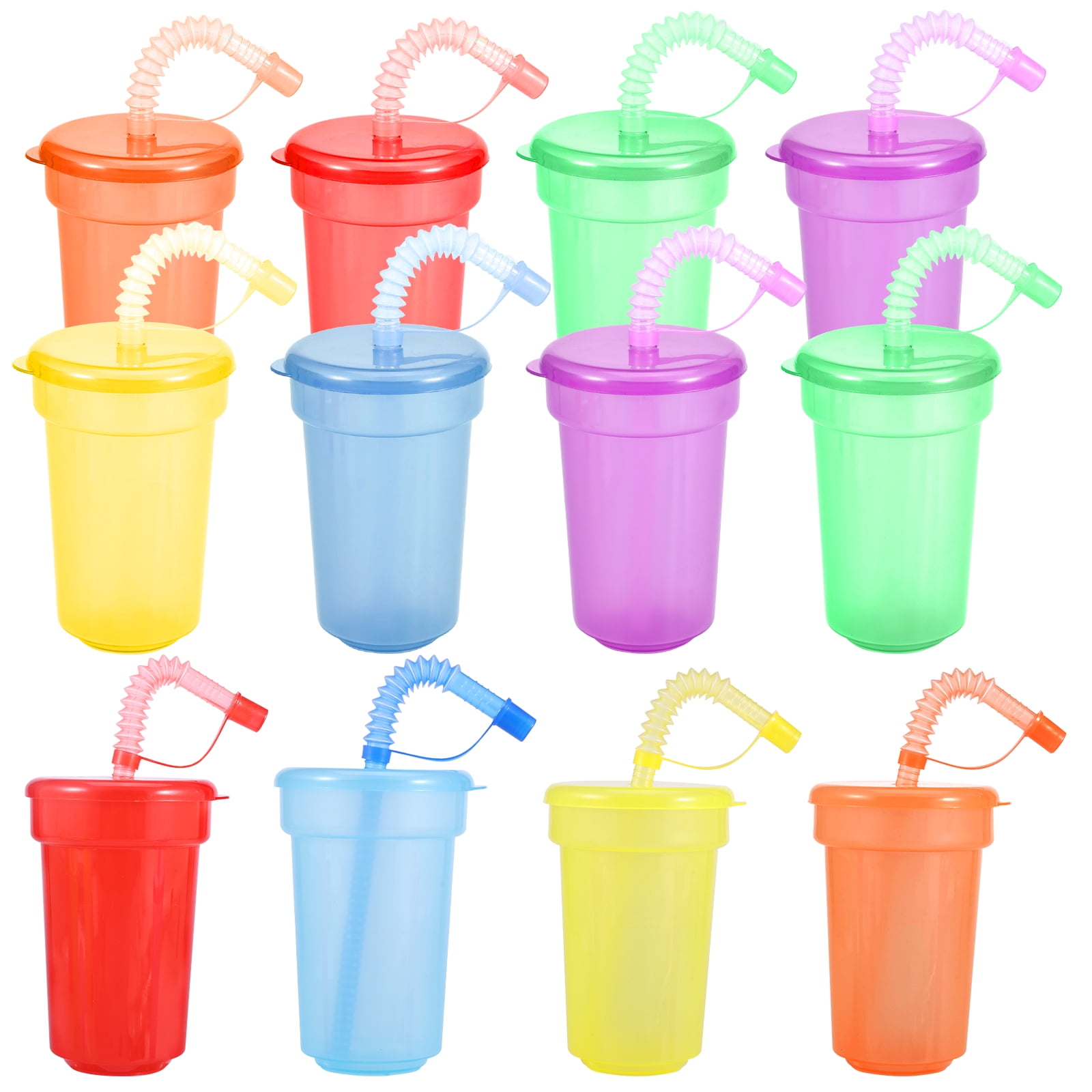 12Pcs Neon Sipper Cups 12 oz Colorful Plastic Kids Party Cups with Lid ...