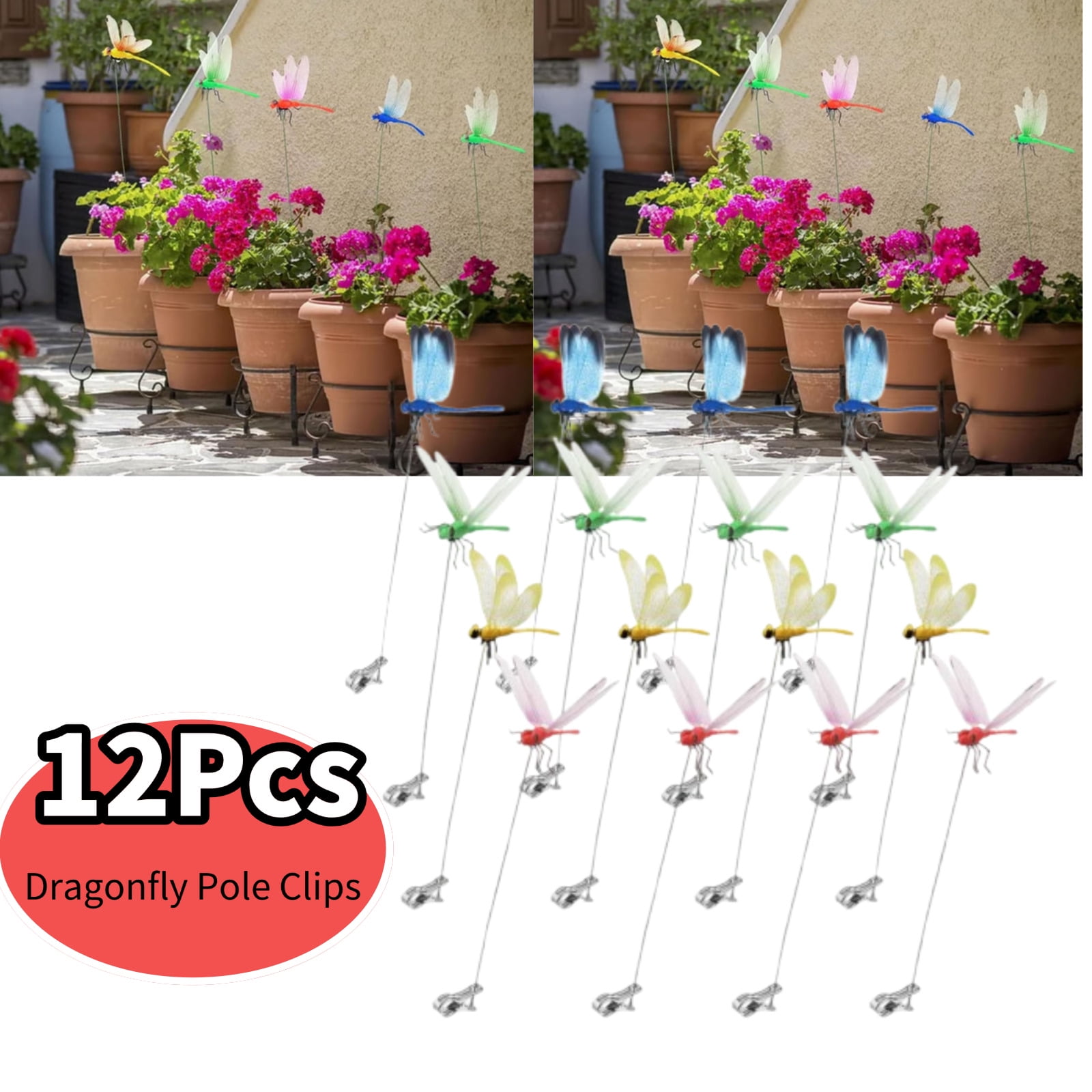 12Pcs Outdoor Dragonfly Clip, Fake Dragonfly Garden Decor, Fake ...