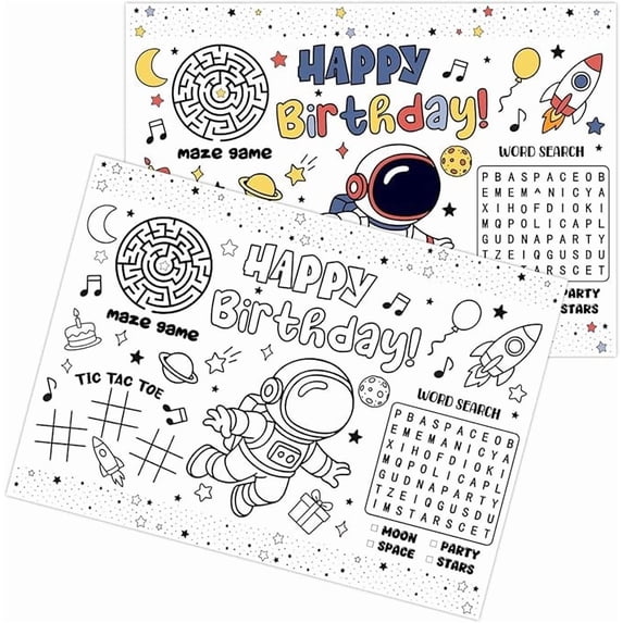 12Pcs Outer Space Birthday Decorations Coloring Placemat Astronaut ...