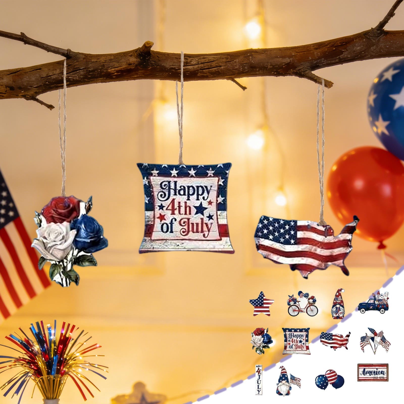 12Pcs Patriotic Wooden Hanging Decorations, Delicate Small Craft Design ...
