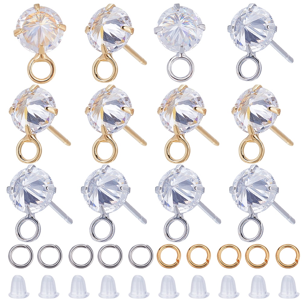 12Pcs Pave Clear Cubic Zirconia Cone Stud Earring Findings with ...