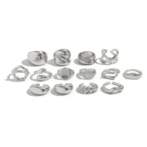 12Pcs Pearls Studded Geometric Openwork Rings Collection Lightweight ...