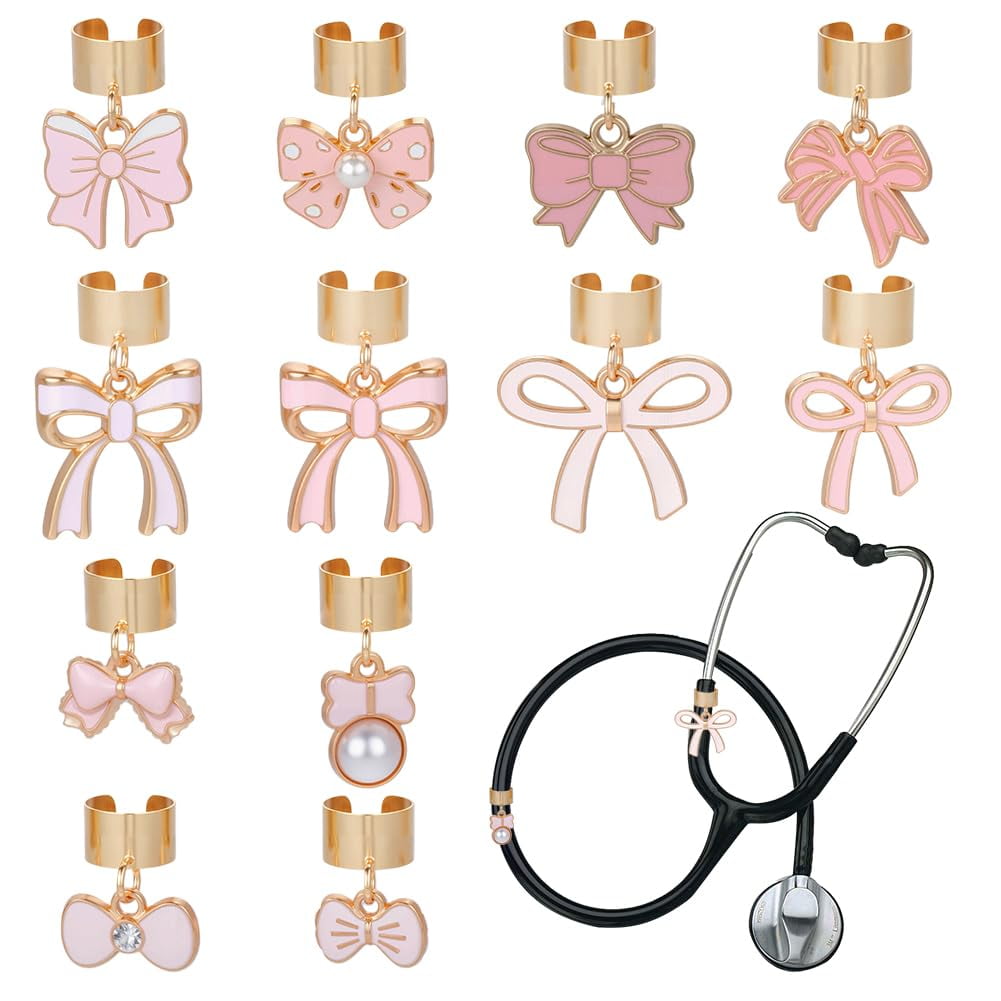 12Pcs Pink Bowknot Stethoscope Charms 0.6~1 Inch Alloy Enamel ...