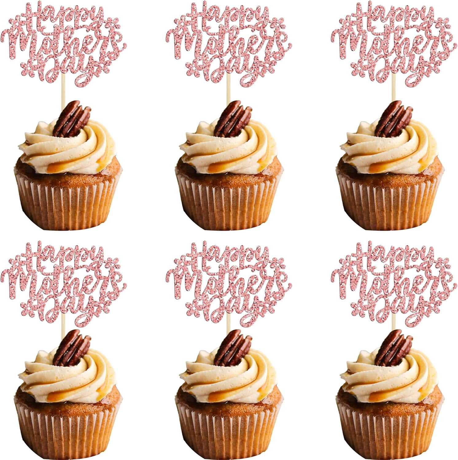 12Pcs Pink Glitter Mother's Day Cupcake Toppers, Mom Themed Cake Picks ...