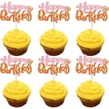 12Pcs Pink & Orange Glitter "Happy Birthday" Cupcake Toppers with Stars ...