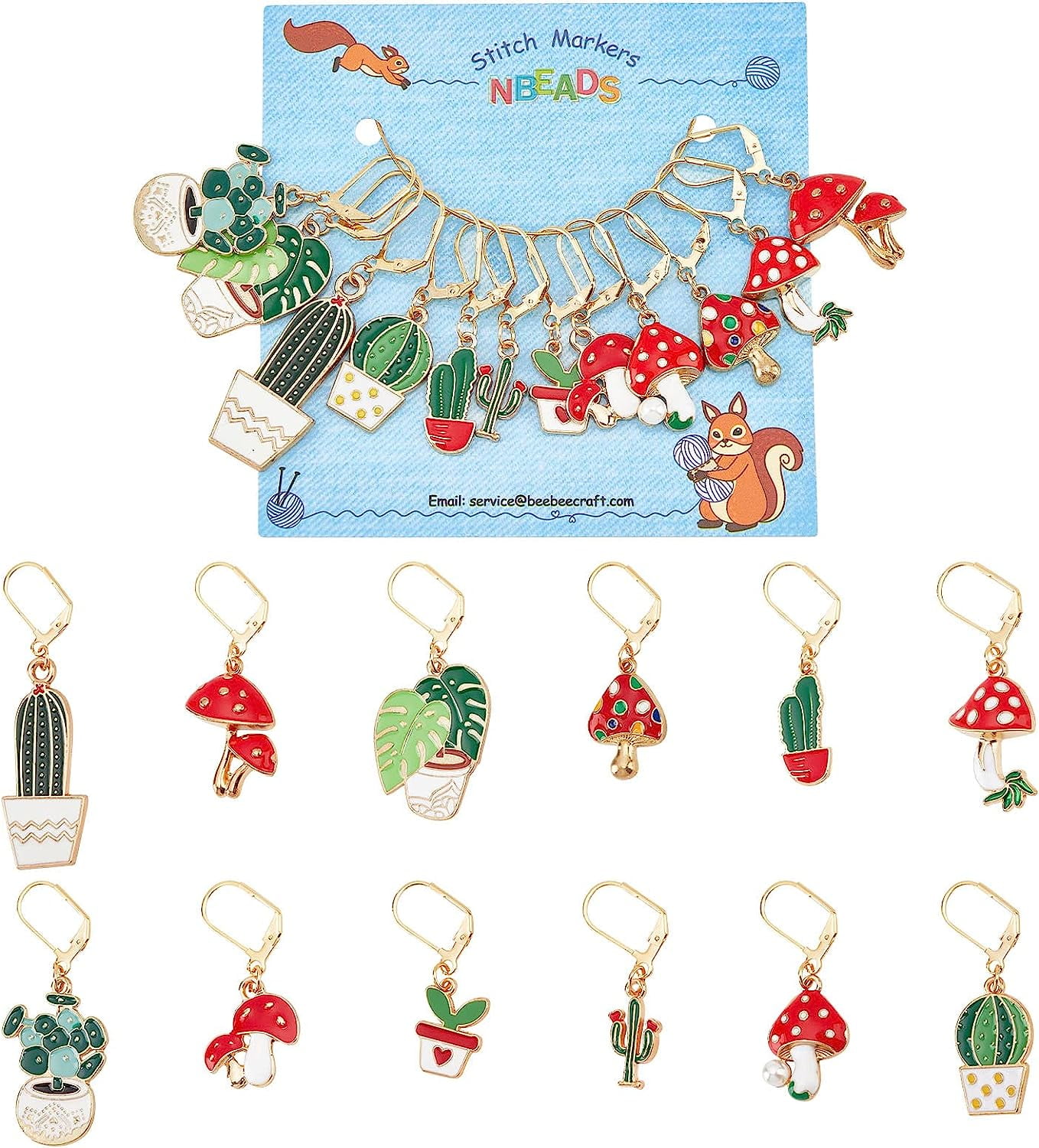 12Pcs Plant Stitch Markers Cactus Leaf Mushroom Alloy Enamel Crochet ...