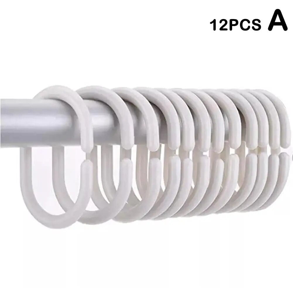 12Pcs Plastic C Shaped Shower Curtain Hooks White C Type Hook Bathroom ...