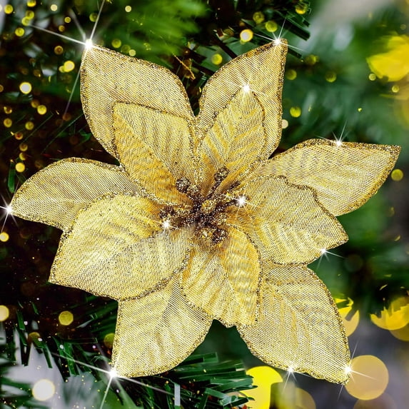 12Pcs Poinsettia Flower Artificial Poinsettia with Stem Christmas Decor ...