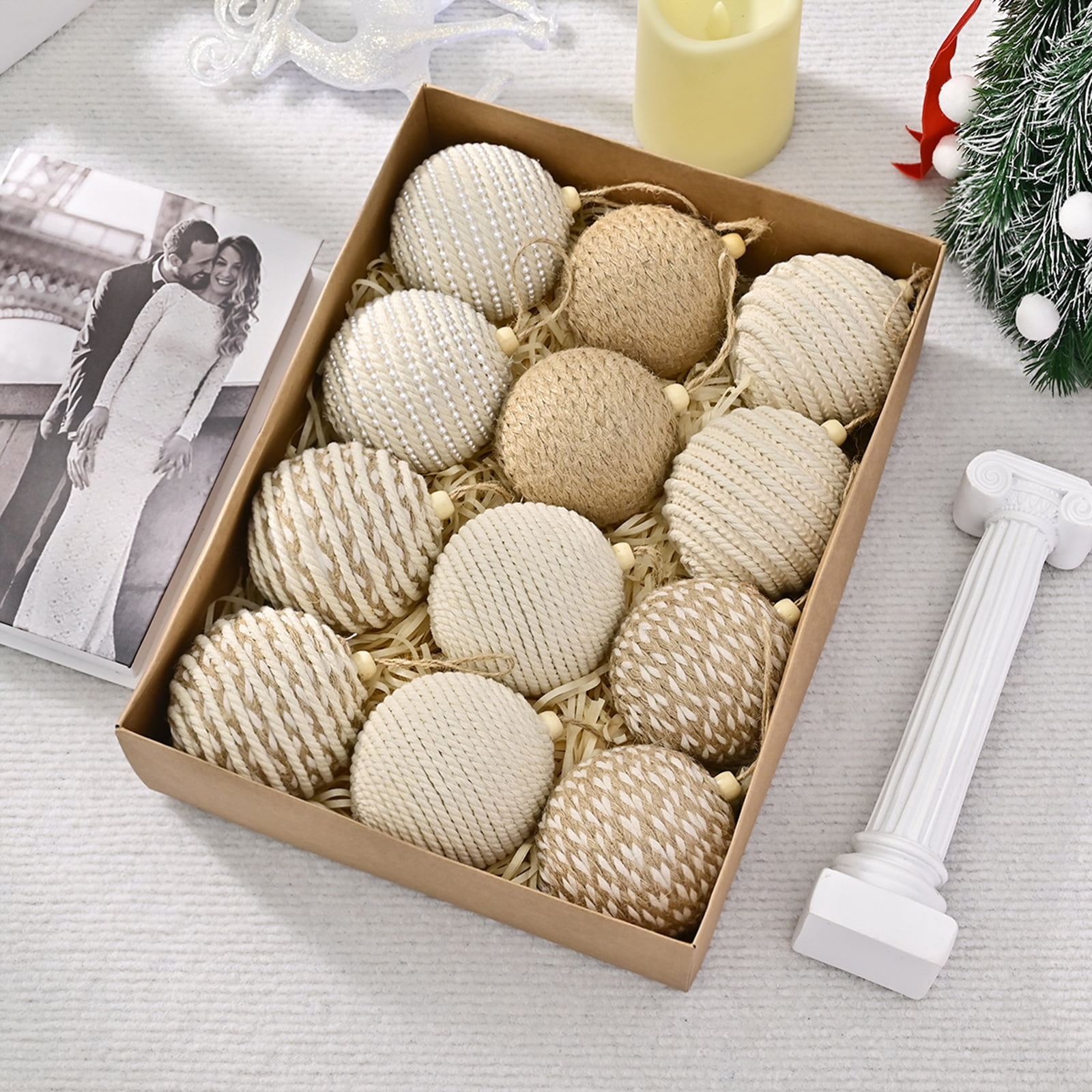 12Pcs Premium Christmas Foam Wrapped Hemp Rope Balls With Festive ...