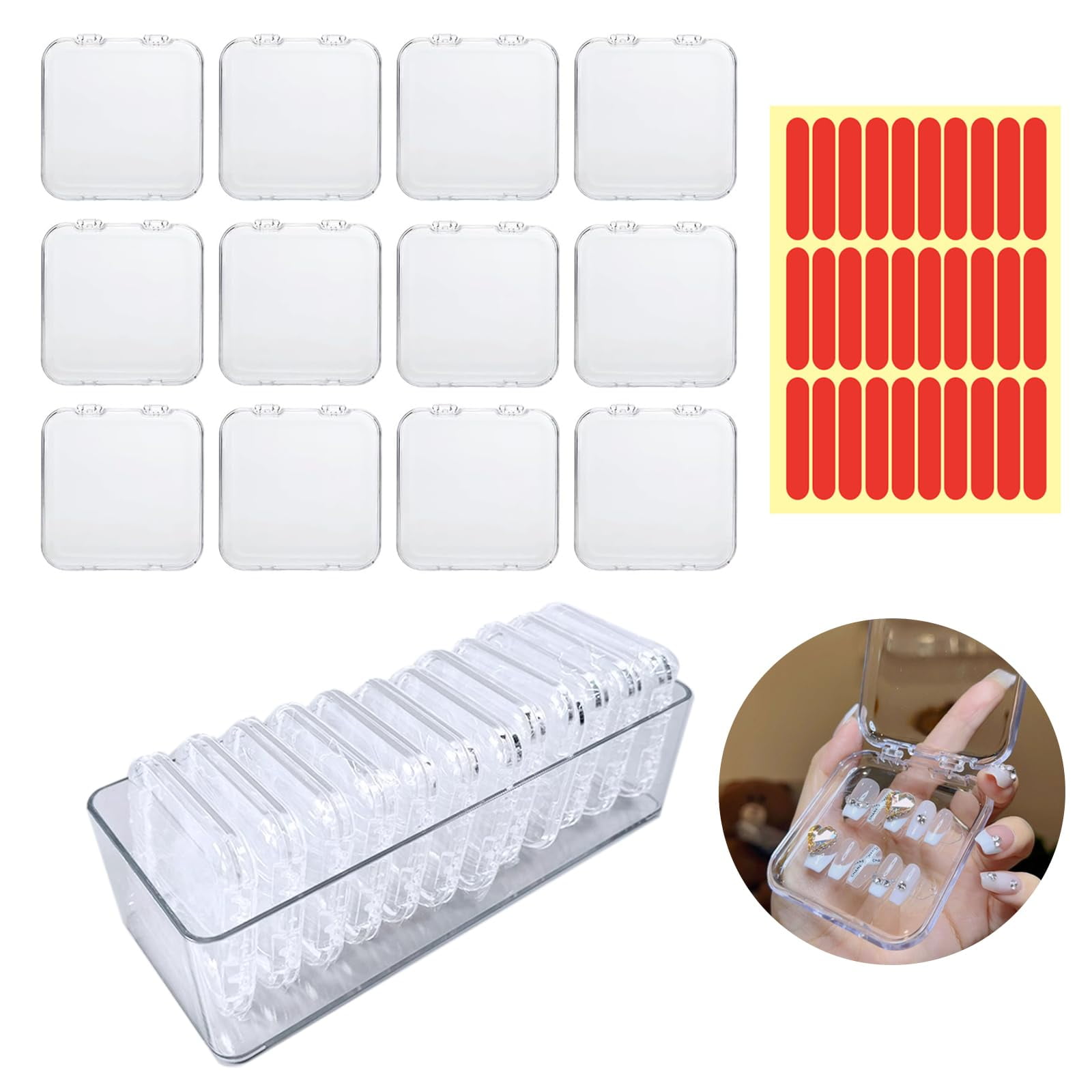 12Pcs Press on Nail Packaging Boxes, False Nail Organizer Clear Nail ...