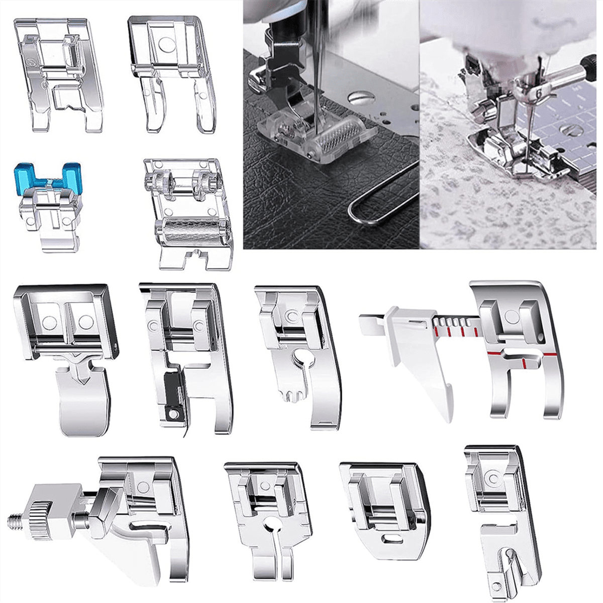 12Pcs Presser Foot Kit,Straigh Foot, Roller Foot, Snap on Sewing ...