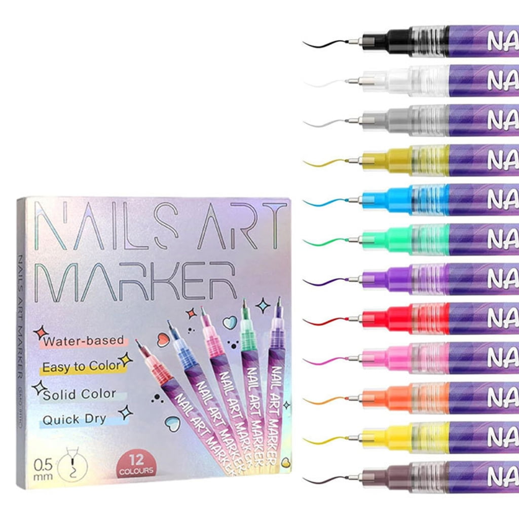 12Pcs Professional Nail Art Pens Tips Fast Dry Inks Crafting Kit ...
