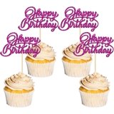 12Pcs Purple Glitter Happy Birthday Cupcake Toppers, Picks for Birthday ...