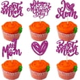 12Pcs Purple Glitter Mother's Day Cupcake Toppers, Best Mom #1 Mom ...